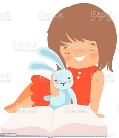 어린 소녀 앉아 와 장난감 토끼 과 학습 에 읽기 벡터 일러스트 가리기에 대한 스톡 벡터 아트 및 기타 이미지 가리기 개념 교과서 Istock