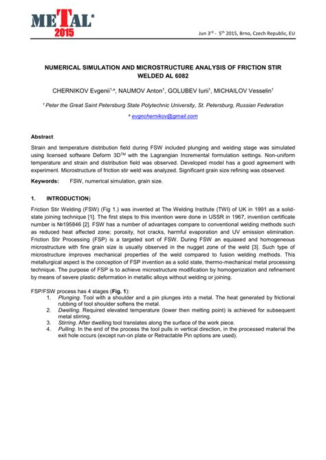 Pdf Numerical Simulation And Microstructure Analysis Of Friction Stir Welded Al 6082