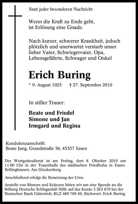 Traueranzeigen Von Erich Buring Trauer In Nrwde