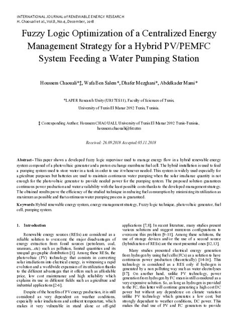 Pdf Fuzzy Logic Optimization Of A Centralized Energy Management Strategy For A Hybrid Pvpemfc