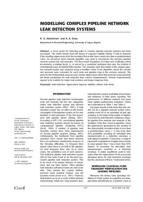 Pdf Modelling Complex Pipeline Network Leak Detection Systems