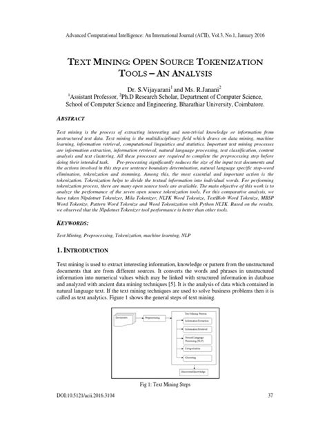 Text Mining Open Source Tokenization Tools An Analysis Pdf Data Mining Parsing