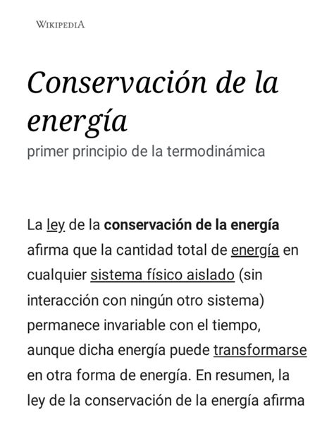 Conservación De La Energía Wikipedia La Enciclopedia Libre Pdf Teoría De La Relatividad