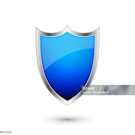 반짝이는 금속 프레임이 있는 빈티지 전령 3d 방패 아이콘 파란색 보호 보안 및 방어 기호입니다 중세 디자인 요소 벡터 그림 개체 그룹에 대한 스톡 벡터 아트 및 기타