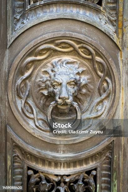 나무 빈티지 집 문에 골동품 장식 손잡이 노커 클래식 금속 청동 사자 머리 노커에 대한 스톡 사진 및 기타 이미지 노커 사자 3위 Istock