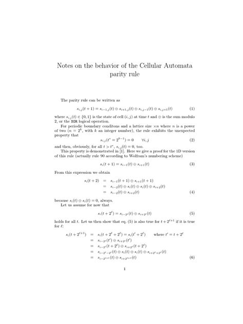 Notes On The Behavior Of The Cellular Automata Parity Rule I J I 1 J