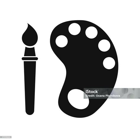 팔레트와 브러시 아이콘은 흰색 배경에 고립되어 있습니다 벡터 일러스트 레이 션 가사 집안일에 대한 스톡 벡터 아트 및 기타 이미지 가사 집안일 개념 검은색 Istock