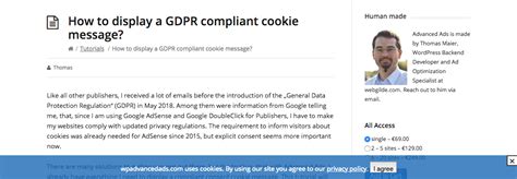 how to display a gdpr compliant cookie message advanced ads