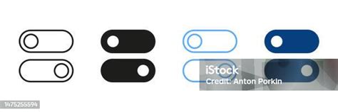 슬라이드 켜기 및 끄기 검정 및 색상 기호 컬렉션 장치 사용자 인터페이스에 대한 스위치 버튼 아이콘입니다 토글 버튼 라인과 실루엣 아이콘 세트 고립된 벡터 그림 검은색에