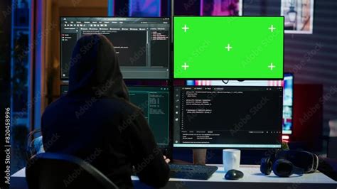 Dangerous Man Hacking Using Green Screen Pc Stealing Credit Card Numbers And Infiltrating