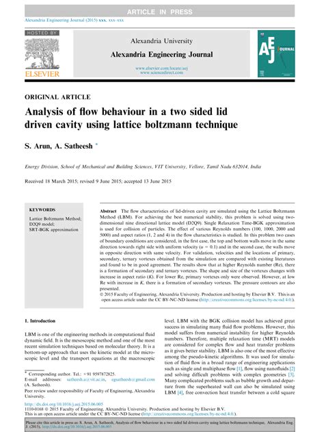 Pdf Analysis Of Flow Behaviour In A Two Sided Lid Driven Cavity Using Lattice Boltzmann Technique