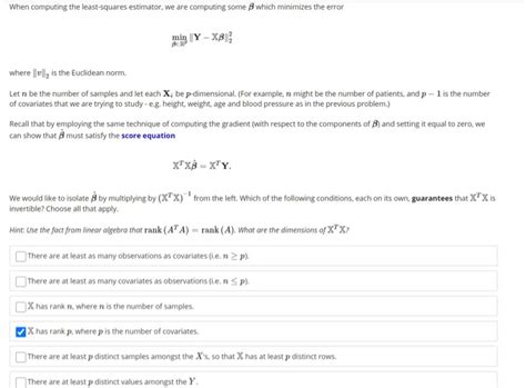 Solved When Computing The Least Squares Estimator We Are