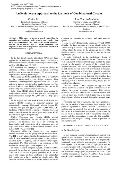 Pdf An Evolutionary Approach To The Synthesis Of Combinational Circuits