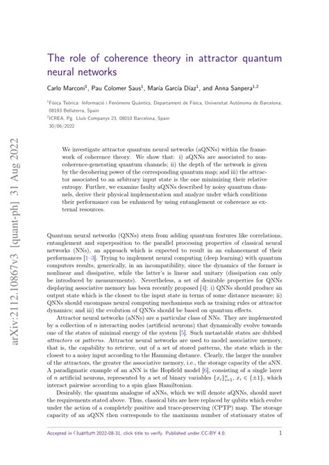 Pdf The Role Of Coherence Theory In Attractor Quantum Neural Networks