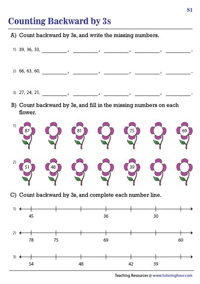 Counting Backwards Worksheets Grade 3