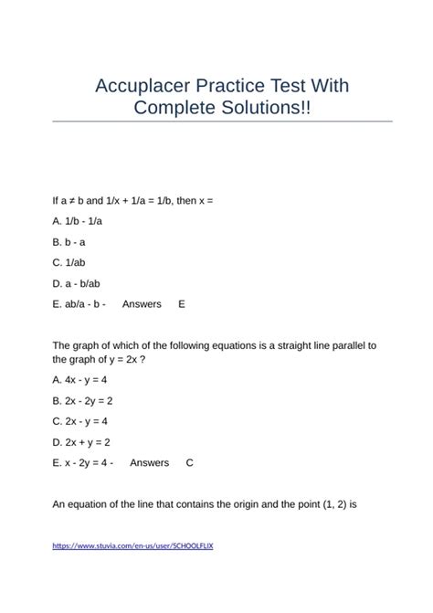 Accuplacer Practice Test With Complete Solutions Accuplacer Stuvia Us