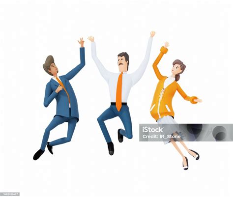 성공과 업적을 축하하는 상징으로 사무실에 뛰어드는 사업가들 3d 렌더링 그림 결정에 대한 스톡 사진 및 기타 이미지 결정 경제 공유 개념 Istock