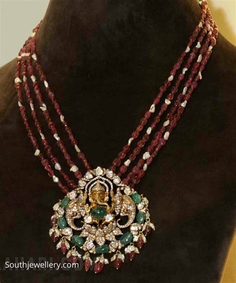 Ruby Beads Necklace With Ganesh Pendant Indian Jewellery Designs
