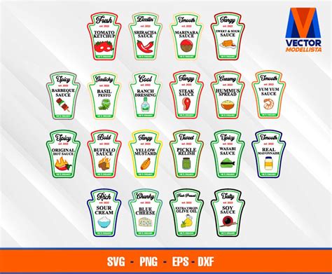 X20 Condiment Labels Bundle Eps Svg Png Dxf Vector Art Cricut