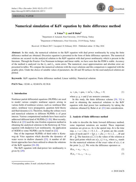 Kdv Finite Differences Pdf Numerical Analysis Nonlinear System