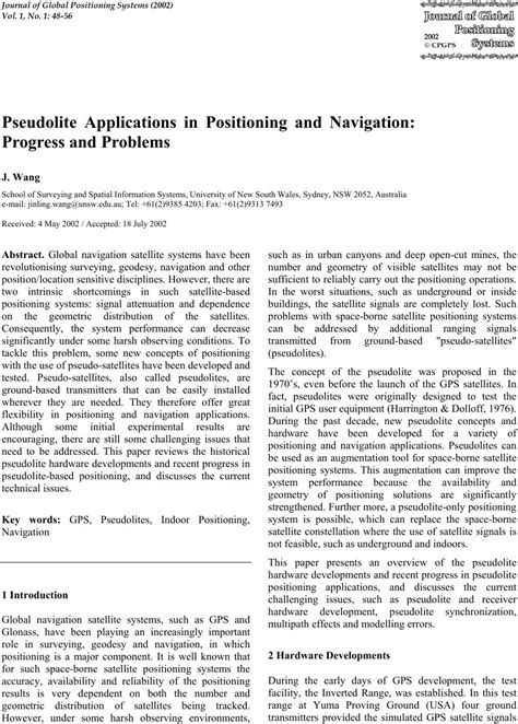 Pseudolite Applications In Positioning And Navigation Pro Gress And Problems