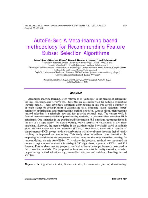 khan et al 2023 autofe sel a meta learning based methodology for
