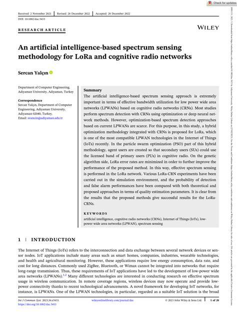 Pdf An Artificial Intelligence‐based Spectrum Sensing Methodology For Lora And Cognitive Radio