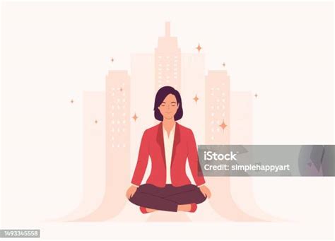 다리를 꼬고 앉아 눈을 감고 명상을 하는 여성 사업가 바닥에 앉기에 대한 스톡 벡터 아트 및 기타 이미지 바닥에 앉기 여자
