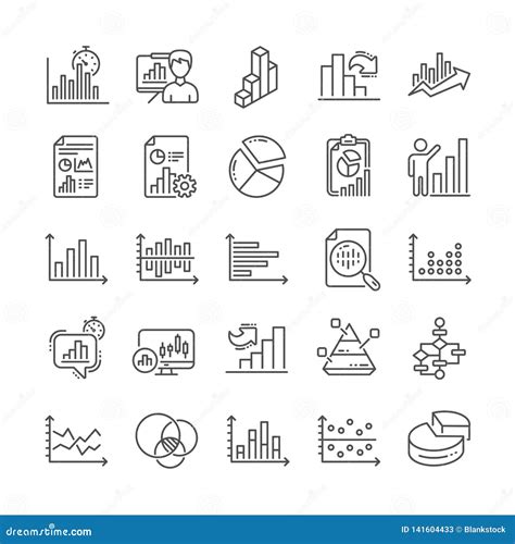 charts and diagrams line icons set of 3d chart block diagram and dot plot graph icons vector