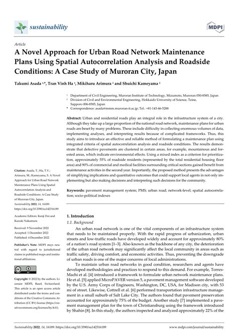 Pdf A Novel Approach For Urban Road Network Maintenance Plans Using Spatial Autocorrelation