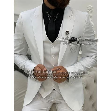 봄가을 화이트 남성 정장 슬림 피트 싱글 브레스트 자켓 조끼 바지 신랑 착용 스마트 캐주얼 웨딩 턱시도 Traje De