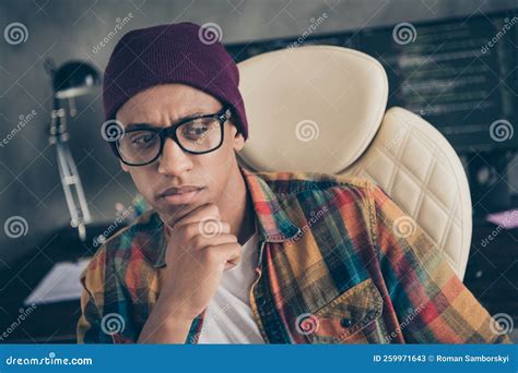 Photo Of Ponder Pensive Freelancer Wear Hat Glasses Thinking Code