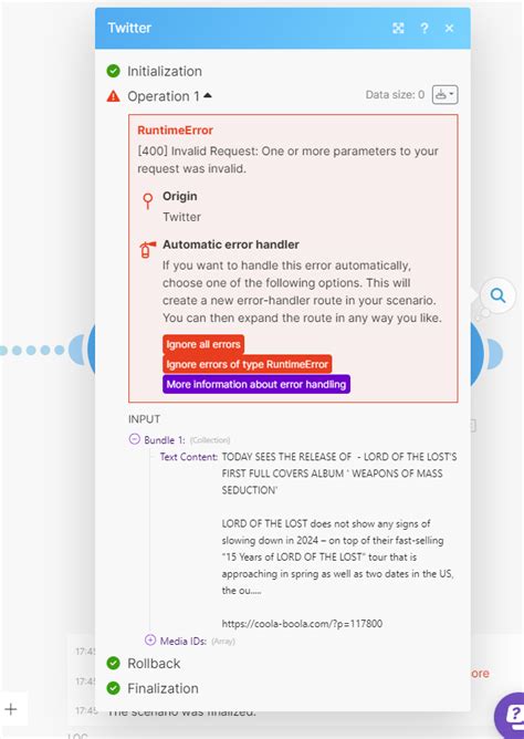 400 Invalid Request One Or More Parameters To Your Request Was