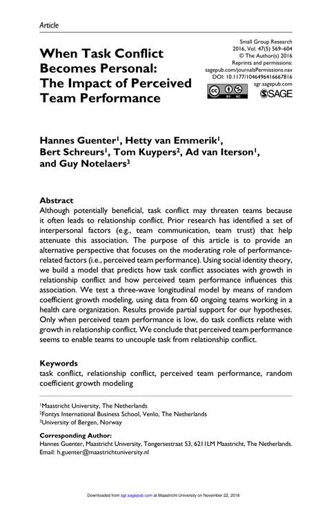 Pdf When Task Conflict Becomes Personal The Impact Of Perceived Team