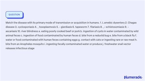 Solvedmatch The Disease With Its Primary Mode Of Transmission Or