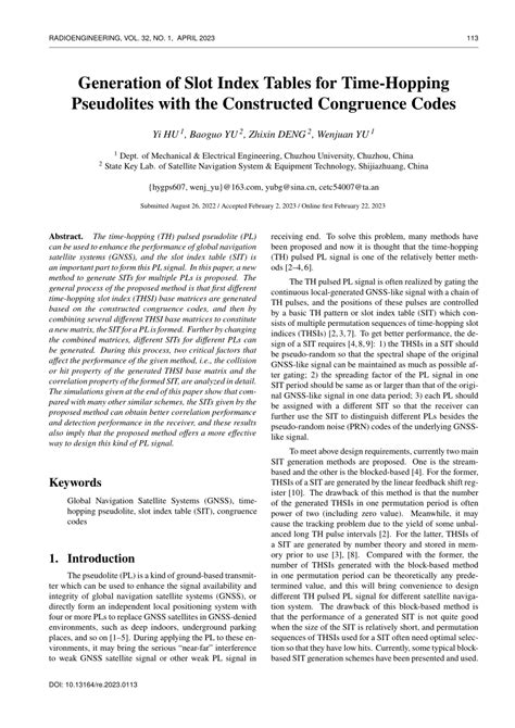 Pdf Generation Of Slot Index Tables For Time Hopping Pseudolites With