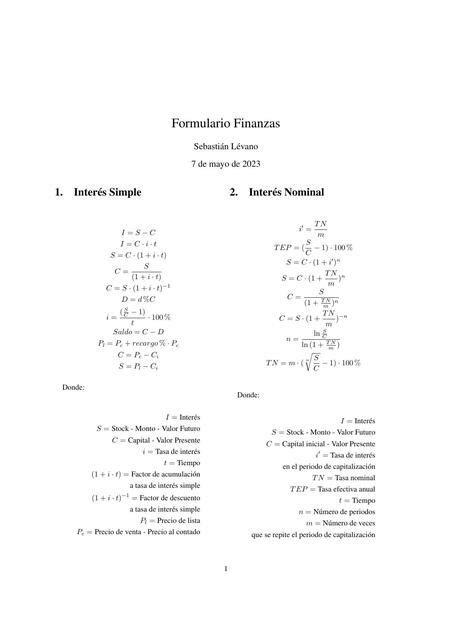 Formulario Finanzas Sebastián Lévano Udocz