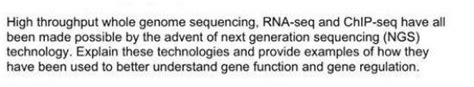 Solved High Throughput Whole Genome Sequencing Rna Seq And