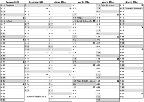 Calendario 2026 Con Numeri Settimane A4 Download Pdf