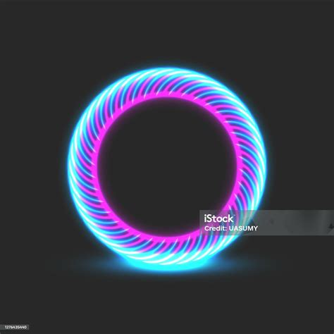 라운드 포털 빛나는 블루 핑크 네온 에너지 링 전기 효과 사이버 펑크 게임 미래 시간 루프 원 모양 요소 Brand Name