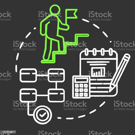 작업 분필 Rgb 색상 개념 아이콘입니다 장기 계획 등반 경력 사다리 성공을 위한 기회 비즈니스 관리 아이디어 검은 배경에 벡터 격리 칠판 그림 개념에 대한 스톡 벡터 아트