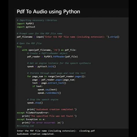 Pdf Into Audio Using Python Language Coding Artificialintelligence Pythonprogramming Youtube