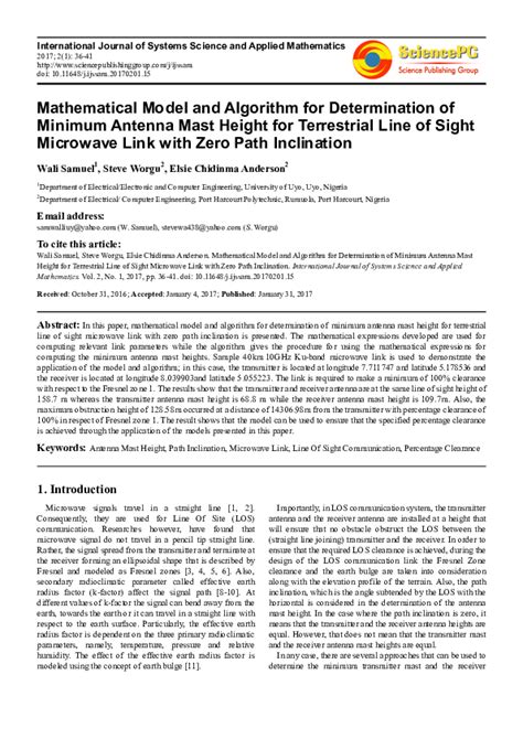 pdf mathematical model and algorithm for determination of minimum antenna mast height for