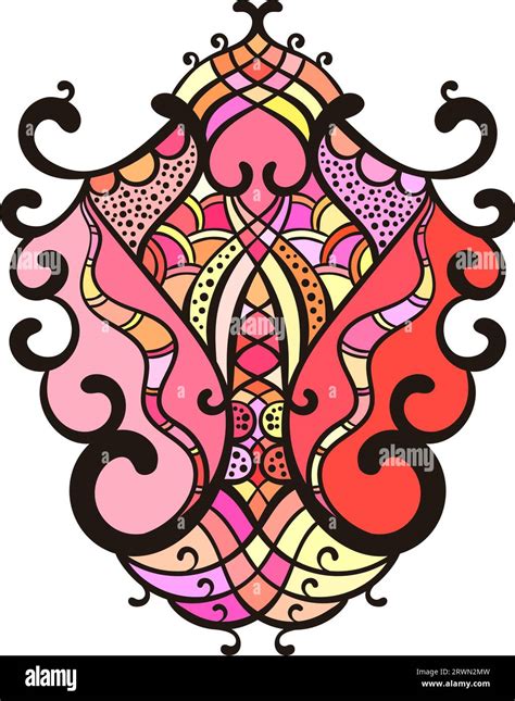 Abstract Symmetrical Ornament Hand Drawn Colorful Isolated Design Element Vector Illustration