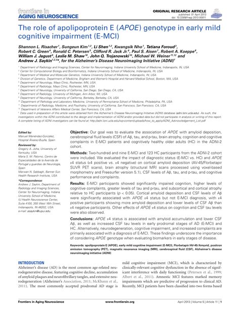 Pdf The Role Of Apolipoprotein E Apoe Genotype In Early Mild