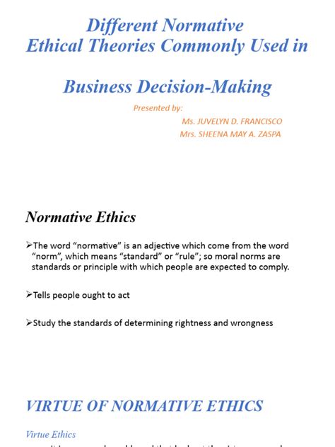 Different Normative Ethical Theories Commonly Used In Business Pdf Morality Justice
