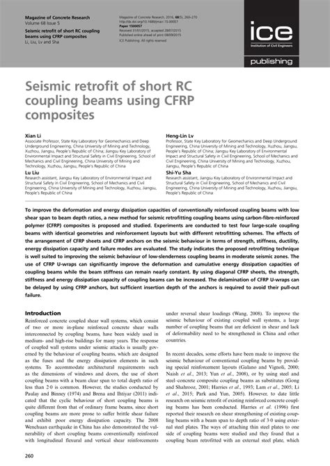 Pdf Seismic Retrofit Of Short Rc Coupling Beams Using Cfrp Composites