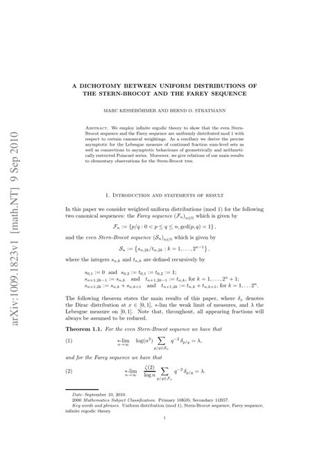 Pdf A Dichotomy Between Uniform Distributions Of The Stern Brocot And