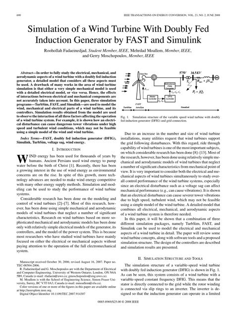 Pdf Simulation Of A Wind Turbine With Doubly Fed Induction Generator