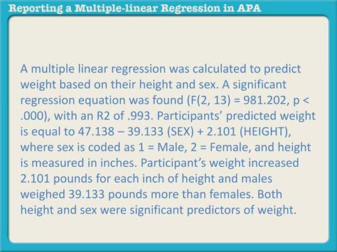 Reporting A Multiple Linear Regression In Apa Pptx